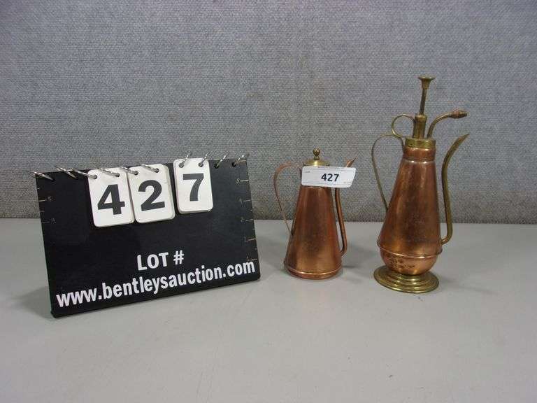 LOT: (2) COPPER & BRASS OIL PITCHER & COPPER PITCHER - Bentley ...