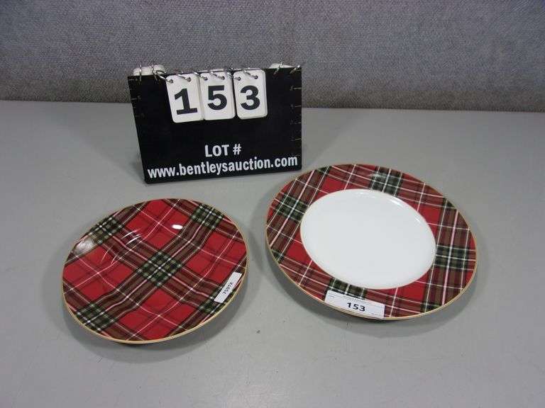 LOT: (2) WEXFORD 222 FIFTH PORCELAIN RED PLAID PLATES, 8" & 11 ...