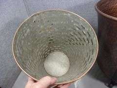 LOT: METAL BROWN PLANT POT & 2-ALUMINUM TJ MAXX METAL TRASH BINS ...