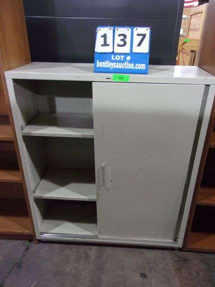 METAL 3-SHELF SLIDING DOOR SHELVING UNIT, 12.5" X 34.5" X 41.5" - BEIGE ...