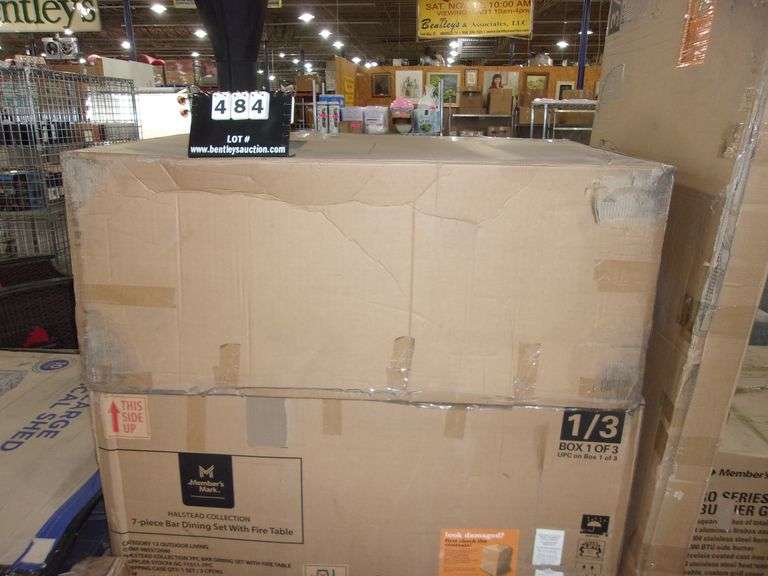 MEMBERS MARK HALSTEAD COLLECTION OUTDOOR 7-PIECE BAR DINING SET W/ FIRE ...