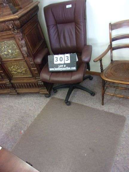 CASTERED LEATHER OFFICE DESK - MAROON & OFFICE CHAIR MAT - Bentley ...