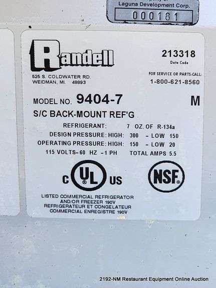 RANDELL MODEL: 9404-7 UNDER COUNTER REFRIGERATOR - Bentley & Associates ...