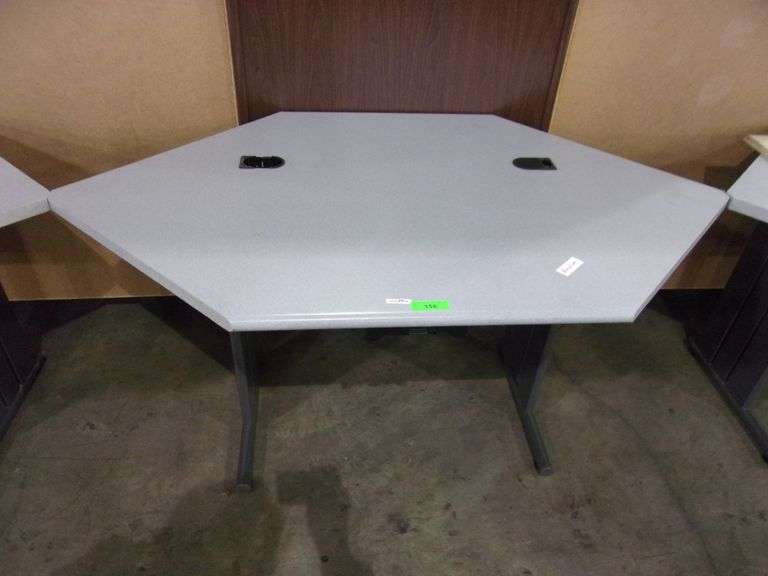 METAL FRAMED TABLE W/ GREY WOODEN HEXAGONAL TABLE TOP - Bentley ...