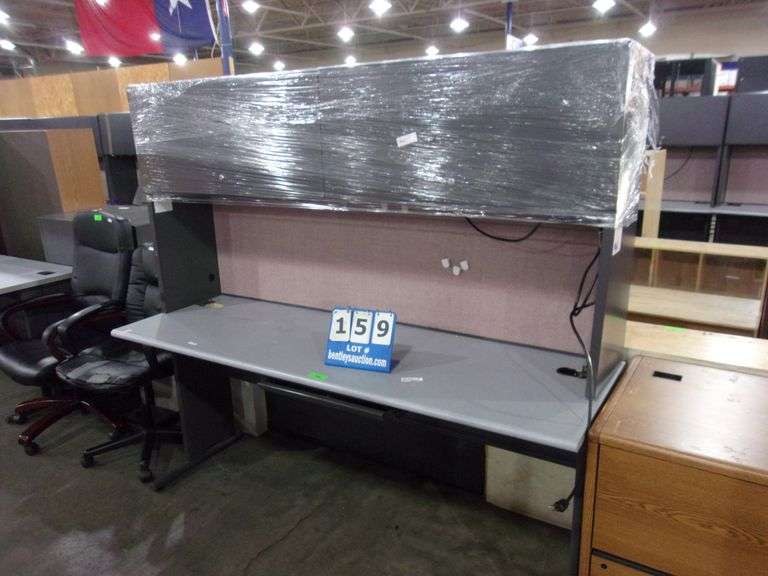 WOODEN TABLE TOP W/ GREY METAL LEGS, PULLOUT KEYBOARD & DESK-SHELF ...