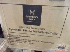 MEMBERS MARK HALSTEAD COLLECTION OUTDOOR 7-PIECE BAR DINING SET W/ FIRE ...