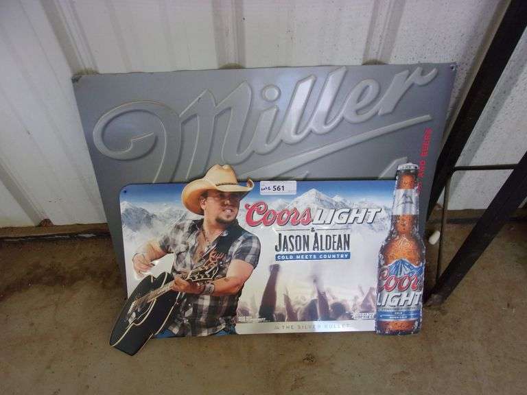 LOT (2): JASON ALDEAN COORS LIGHT MILLER LITE '64 METAL WALL HANGING ...