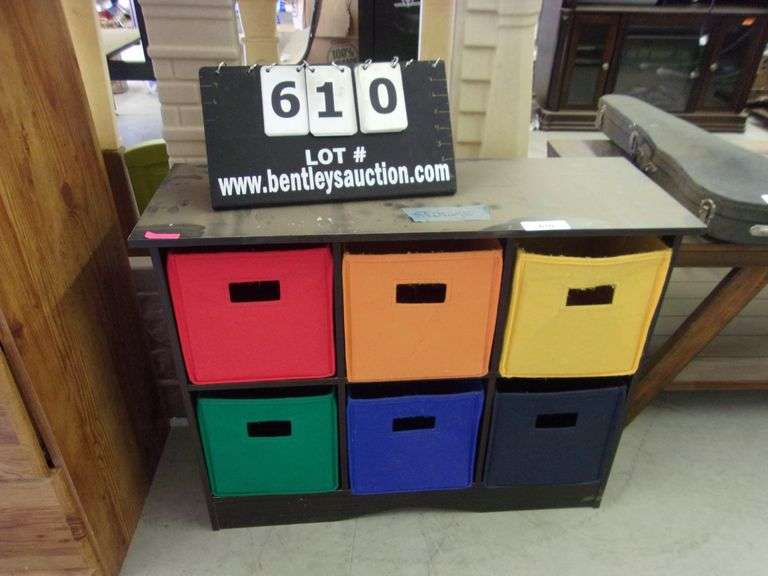 BLACK CUBICLE STORAGE BIN ORGANIZER W/ RAINBOW CANVAS BINS - Bentley ...