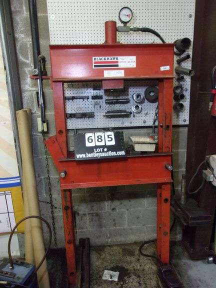 BLACK HAWK 25-TON HYDRAULIC PRESS W/ ASSORTED PRESS DIES- MODEL: 67610 ...