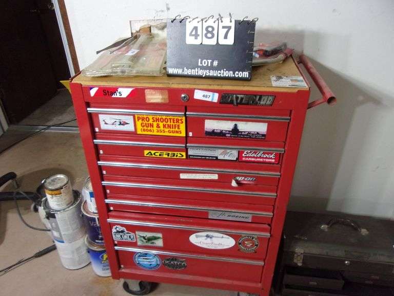 WATERLOO RED, METAL ROLLING 9-DRAWER WOOD TOP TOOL BOX - Bentley ...