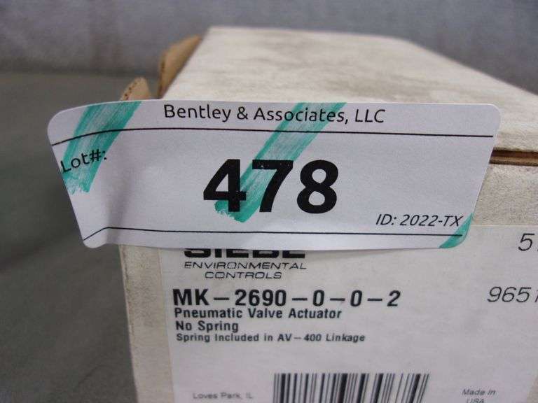 SIEBE MK-2690-0-0-2 PNEUMATIC VALVE ACTUATOR - Bentley & Associates, LLC