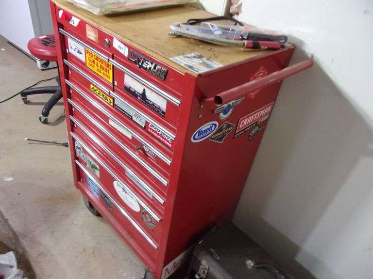 WATERLOO RED, METAL ROLLING 9-DRAWER WOOD TOP TOOL BOX - Bentley ...