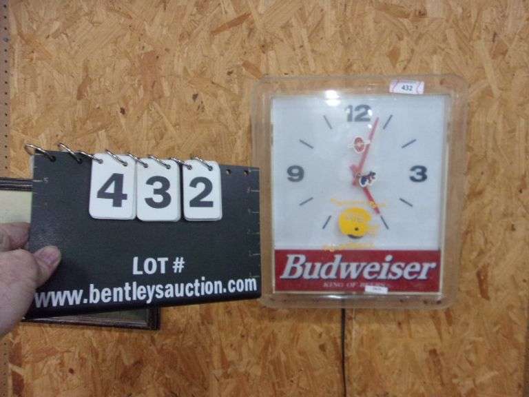 PLASTIC BUDWEISER WHITE & RED NOVELTY CLOCK - Bentley & Associates, LLC