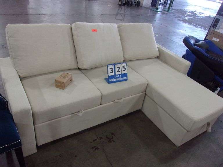 L-SHAPED CREAM COLOR COUCH W/ STORAGE AND PULL-OUT BED - Bentley ...