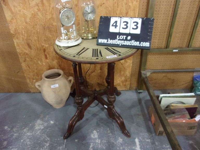 WOODEN SIDE TABLE W/ CLOCK FACE TABLE TOP - Bentley & Associates, LLC