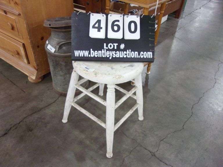 SMALL WHITE WOODEN STOOL - Bentley & Associates, LLC