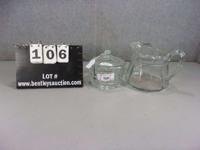 LOT: GLASS CANDY DISH, GLASS PITCHER - Bentley & Associates, LLC