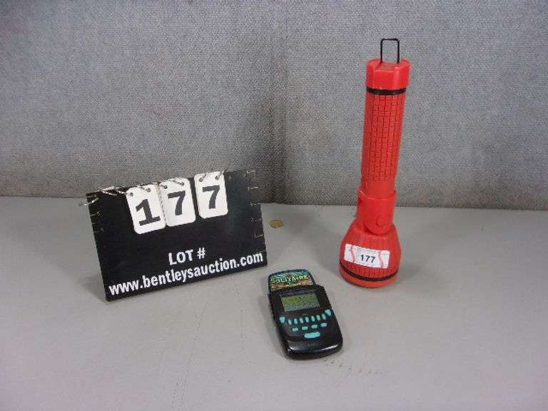 LARGE RED PLASTIC ADJUSTABLE HEAD FLASHLIGHT & HANDHELD DIGITAL ...