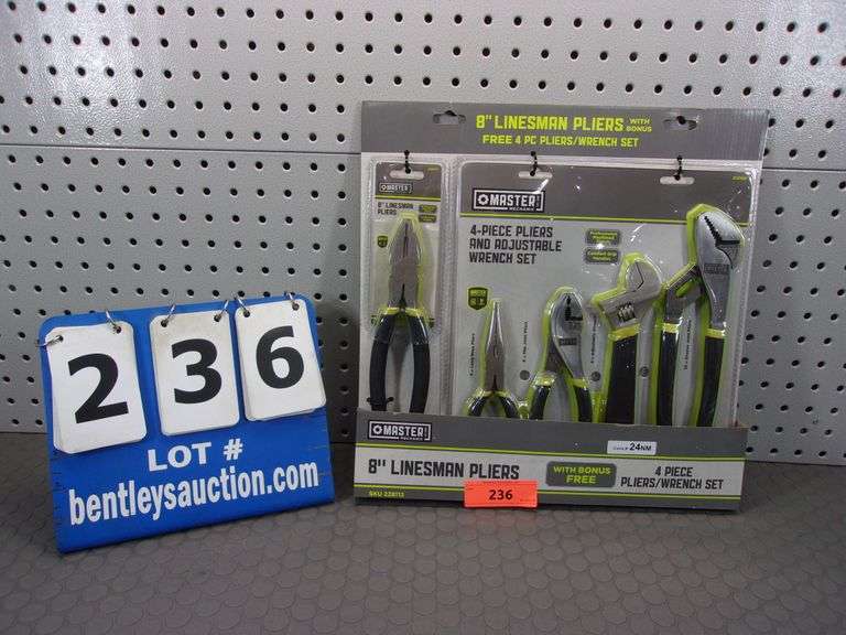 MASTER MECHANIC 8" LINESMAN PLIERS W/ 4-PIECE PLIER/WRENCH SET ...