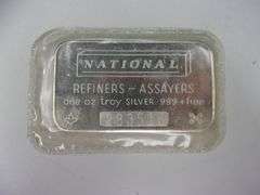 NATIONAL REFINERS - ASSAYERS 1 OZ TROY SILVER INGOT - Bentley ...