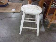 SMALL WHITE WOODEN STOOL - Bentley & Associates, LLC