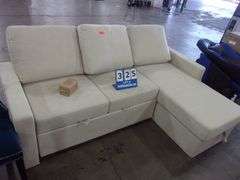 L-SHAPED CREAM COLOR COUCH W/ STORAGE AND PULL-OUT BED - Bentley ...