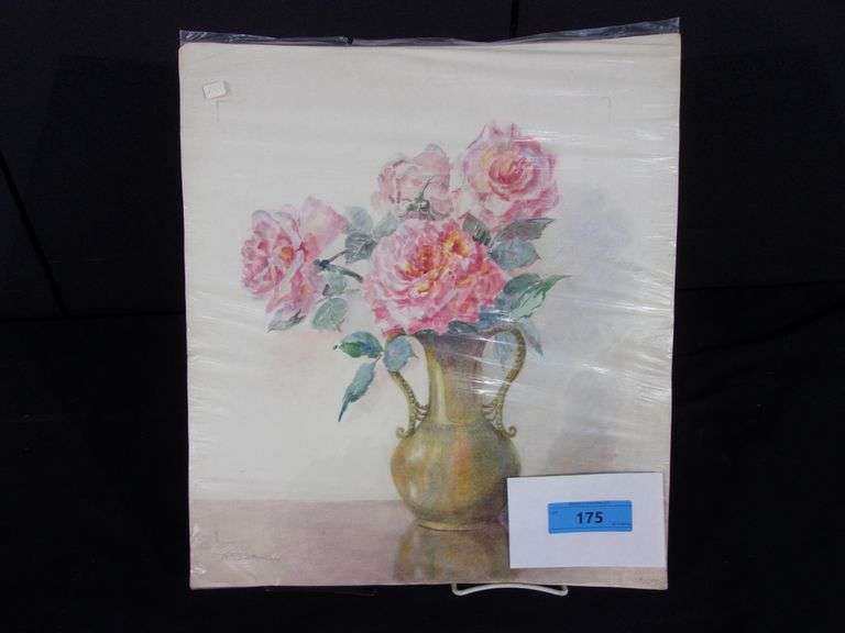 PINK ROSES IN BRASS VASE - Bentley & Associates, LLC