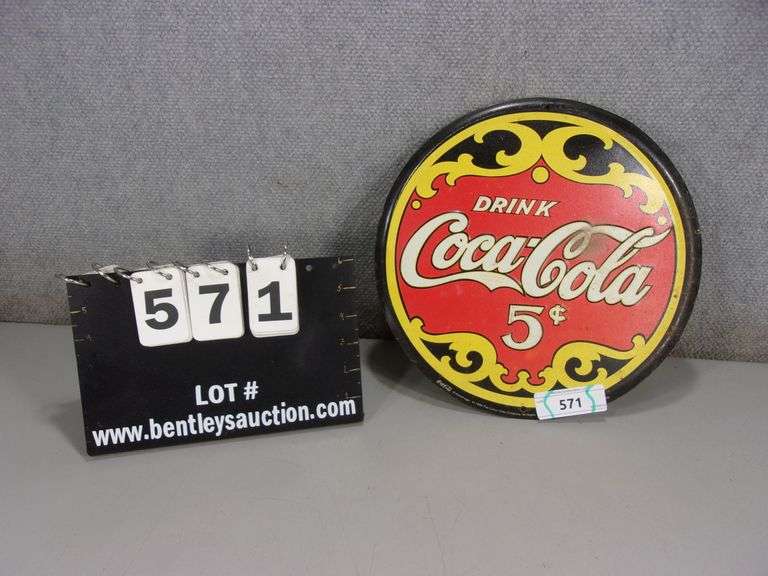 ROUND METAL 5 CENT COCA-COLA SIGN, 12" X 12" - Bentley & Associates, LLC