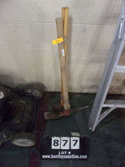 LOT: WOODEN HANDLED SLEDGE HAMMER, WOODEN HANDLED PICK AXE - Bentley ...