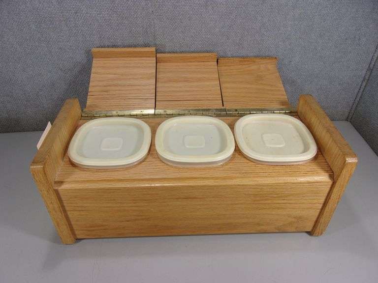 NATURAL STAINED OAK 3-COMPARTMENT COUNTER TOP TUPPERWARE ORGANIZER ...