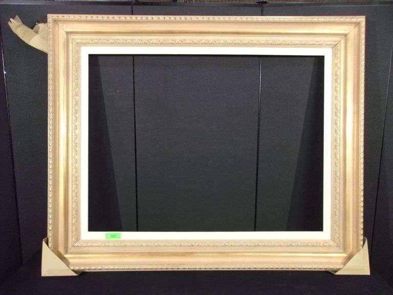 LARGE ORNATE LIGHT GOLD PAINTED FRAME W/ CREAM LINEN INLAY 53 X 43 ...