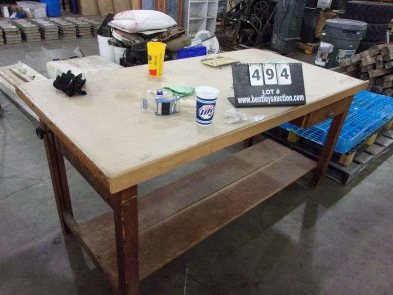 WOODEN 1-DRAWER WORKBENCH/TABLE - BROWN - Bentley & Associates, LLC