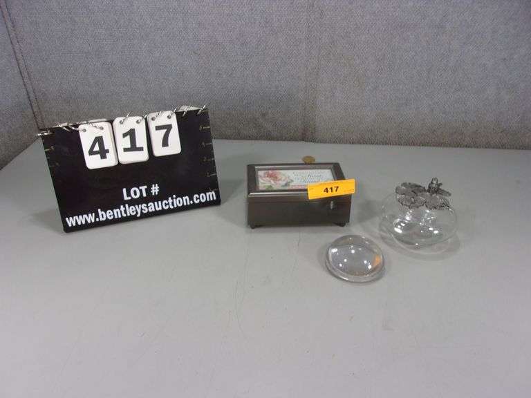 JEWELRY MUSICBOX, GLASS VASE, MAGNIFYING GLASS - Bentley & Associates, LLC