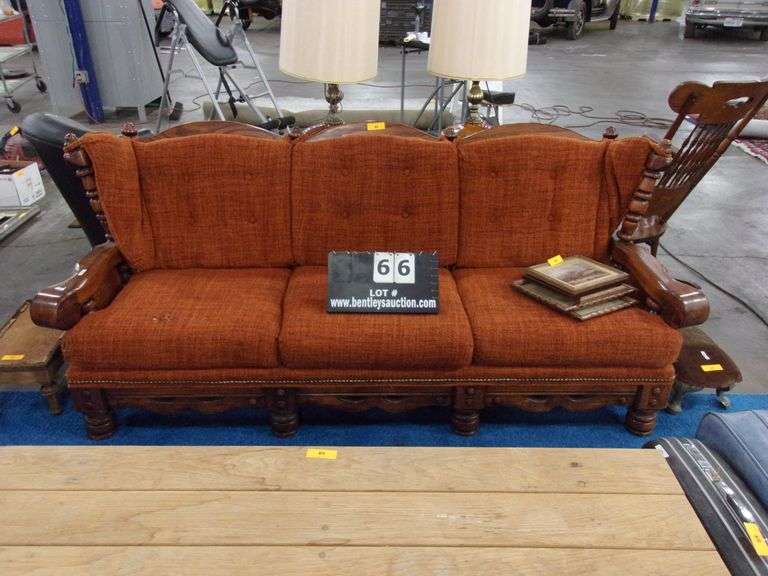 1970'S ORANGE ACRYLIC UPHOLSTERED WINGBACK COUCH - Bentley & Associates ...