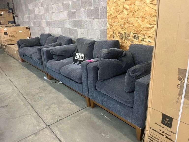 ABBYSON BLUE SOFA SET - TORN ON FRONT BOTTOM, USED, AS IS - Bentley ...