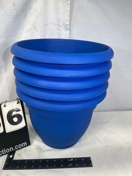 (5) BLUE PLASTIC FLOWER POTS - Bentley & Associates, LLC