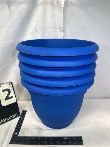 (5) BLUE PLASTIC FLOWER POTS - Bentley & Associates, LLC