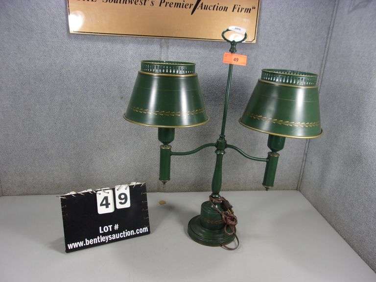 MID-CENTURY STYLED GREEN PAINTED TWIN FIXTURE DESK LAMP/TABLE LAMP ...