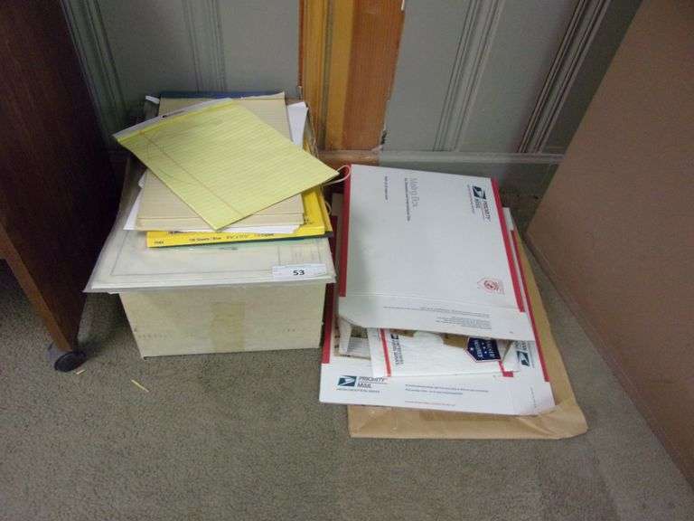 BOX: ASSORTED PAPER, NOTE PAPER, PRIORITY MAIL CARDBOARD BOXES ...