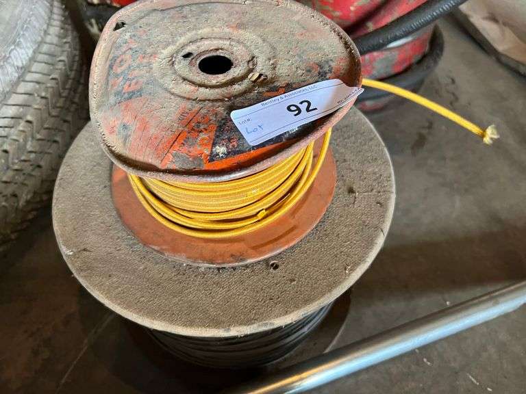 LOT: (3) SPOOLS WIRE - 1-GOLD STRING COVERED WIRE, 1-METAL TIE WIRE ...