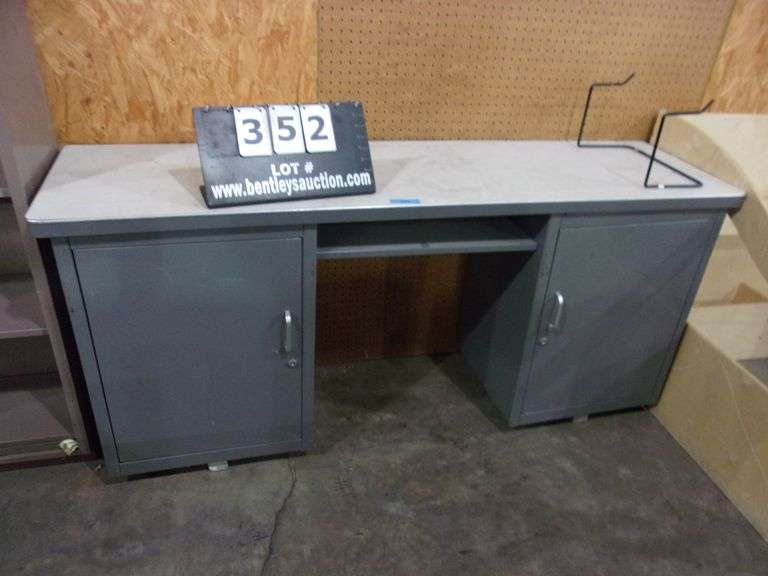 GREY METAL DESK W/ WHITE TABLE TOP & (2) CABINETS - Bentley ...