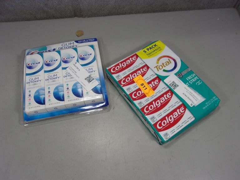 (1) 5 PACK COLGATE TOTAL TOOTHPASTE & (1) 4 PACK CREST GUM DETOXIFY ...