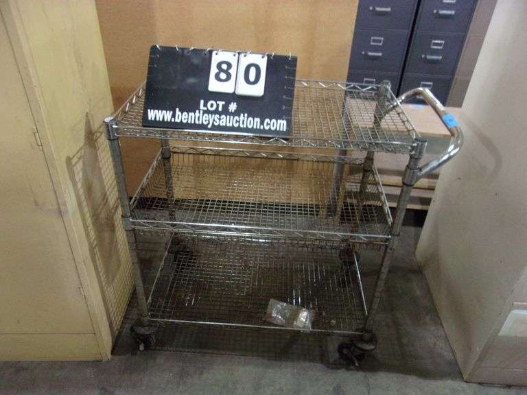 METAL WIRE 3 SHELF ROLLING PUSH CART - Bentley & Associates, LLC