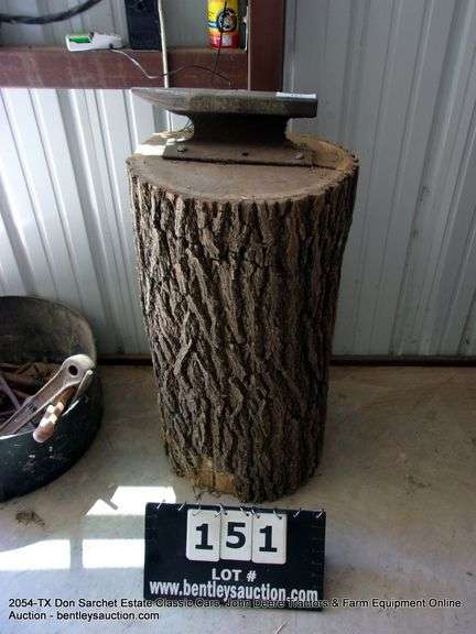 LARGE TREE STUMP W/ RAILROAD IRON HOMEMADE ANVIL - Bentley & Associates ...