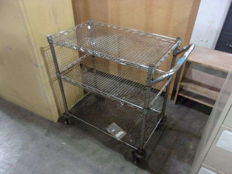 METAL WIRE 3 SHELF ROLLING PUSH CART - Bentley & Associates, LLC