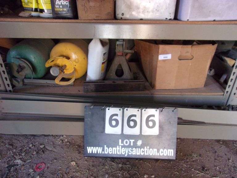 CONTENTS: SMALL PROPANE TANKS, CAR JACK & FLOOR RUBBER MATT - Bentley ...