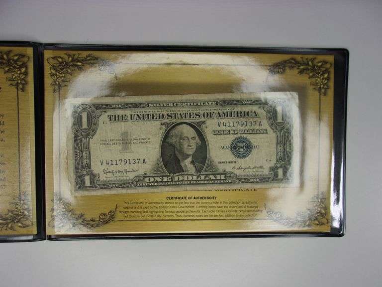 1957-B ONE DOLLAR SILVER CERTIFICATE BILL - W/ CERTIFICATE OF ...