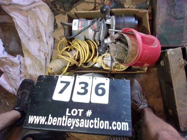 BOX: BOSCH ROUTER, 2 UTILITY LIGHTS, TOOLS - Bentley & Associates, LLC