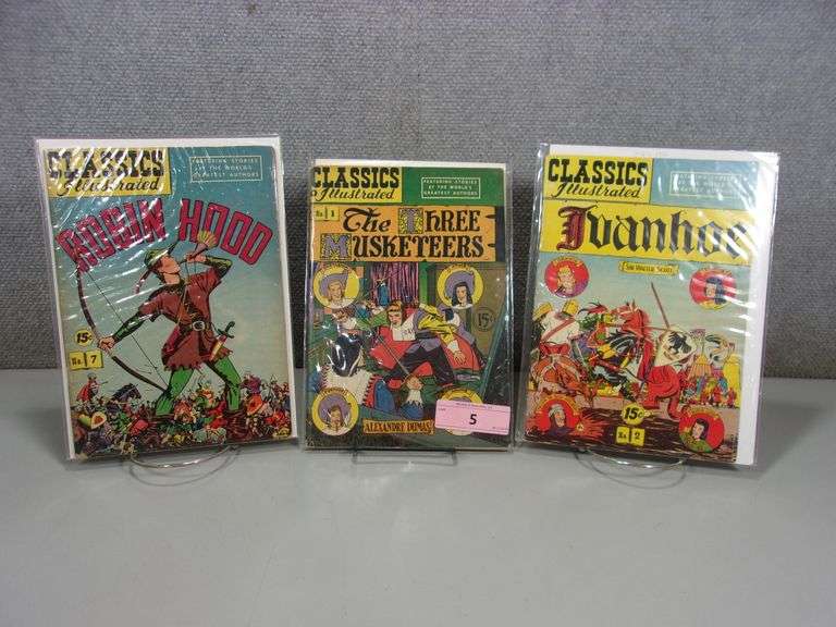 CLASSICS ILLUSTRATED NO. 1 THE THREE MUSKETEERS, NO. 2 IVANHOE & NO. 7 ...