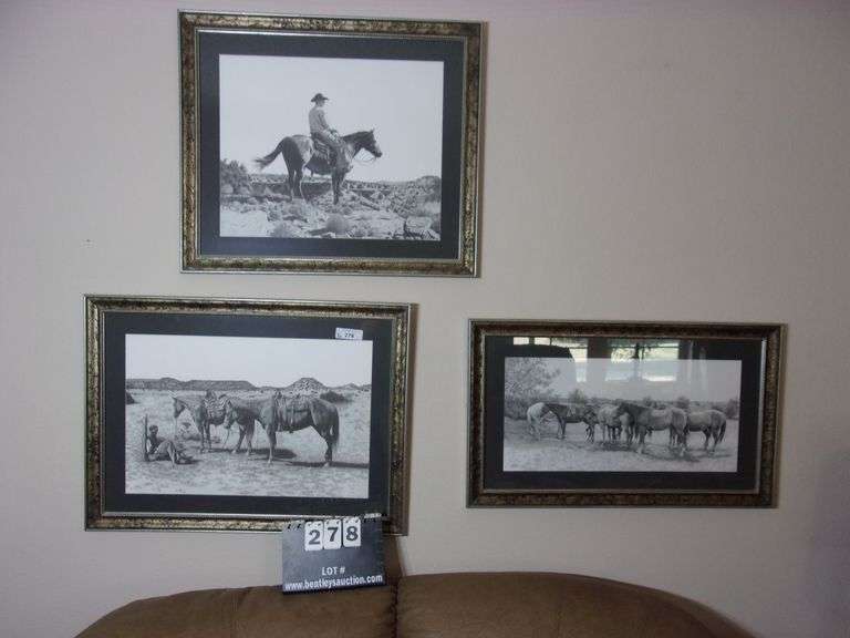 FRAMED, BLACK AND WHITE DRAWINGS OF HORSES AND COWBOYS - BY BRIAN ASHER ...